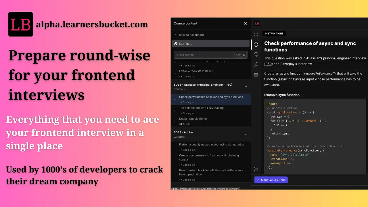 Frontend Interview Preparation Course by Learnersbucket.com